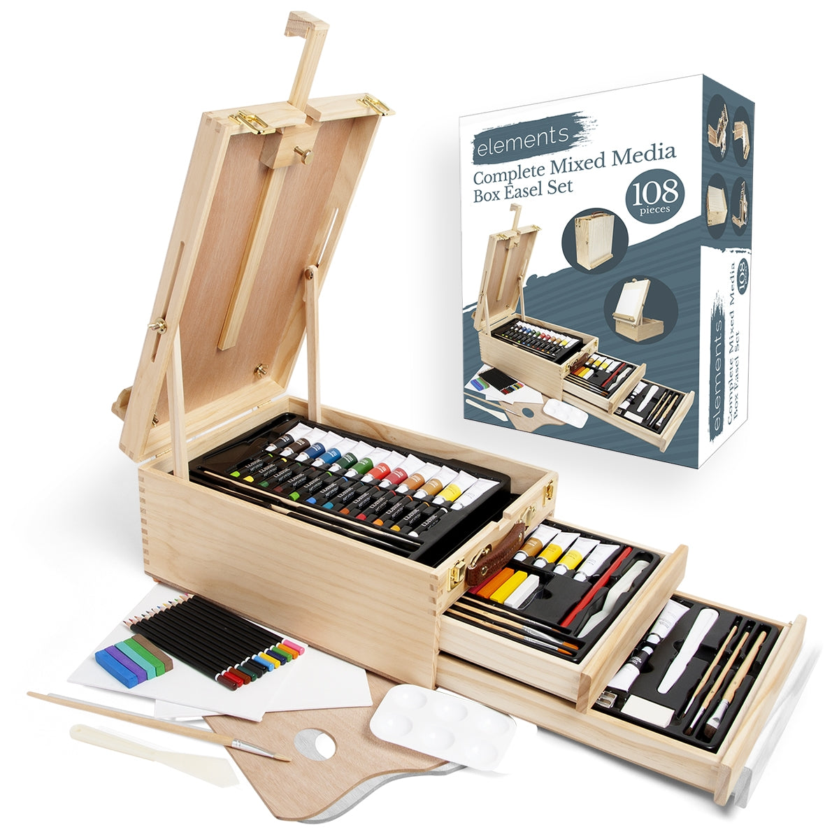 Elements 108 Piece Complete Mixed Media Easel Art Set